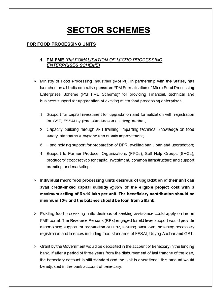 Food Processing-Subsidy Schemes | PDF