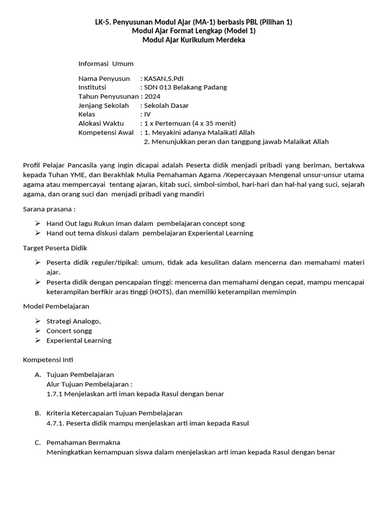 Tugas 5 - Penyusunan Modul Ajar PBL Model 1 | PDF | Karier & Perkembangan