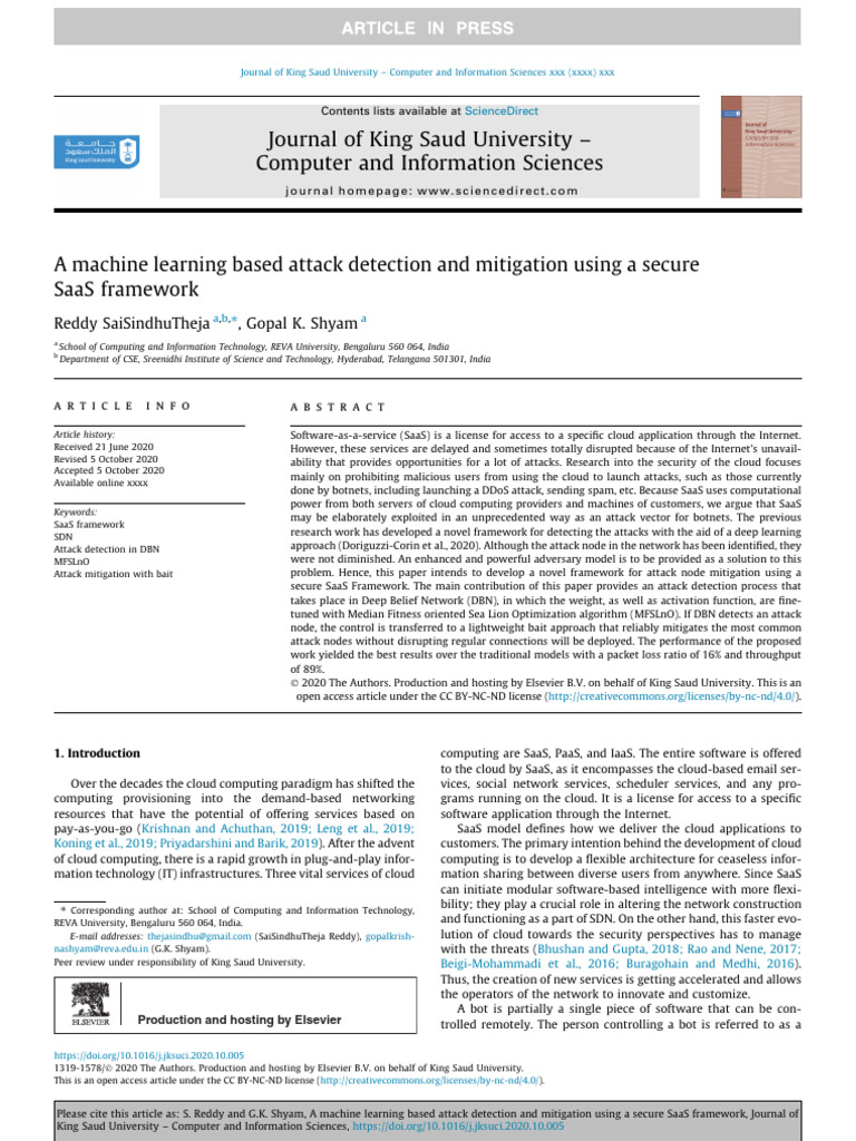 A Machine Learning Based Attack Detection and Miti | PDF