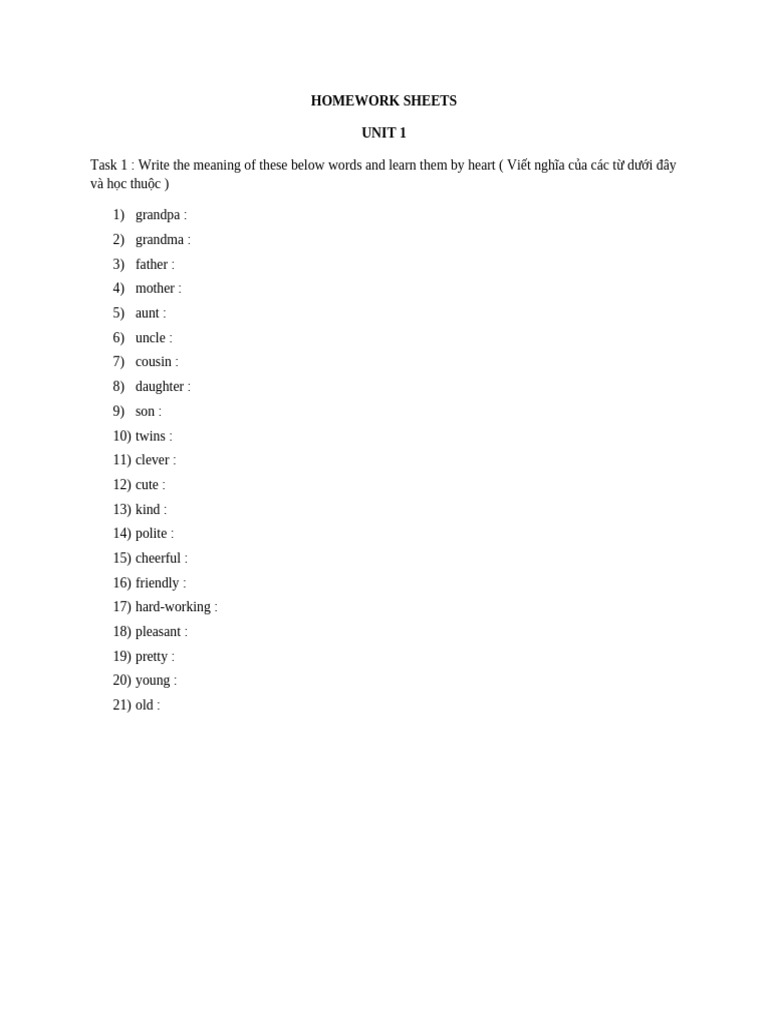 Homework Sheets U1,2 | PDF