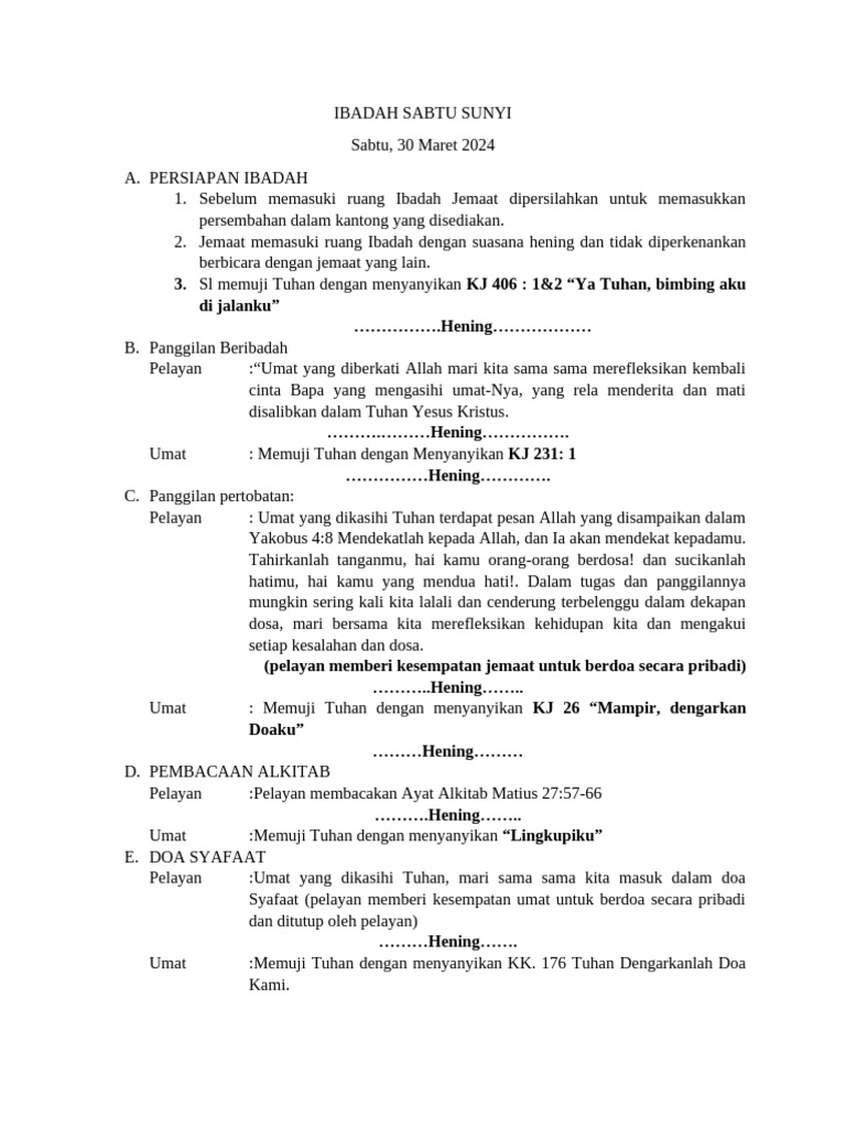 Ibadah Sabtu Sunyi | PDF