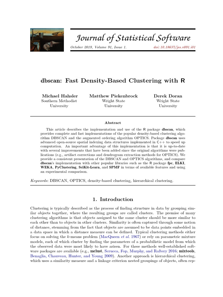 Journal of Statistical Software: Dbscan: Fast Density-Based Clustering With R | PDF