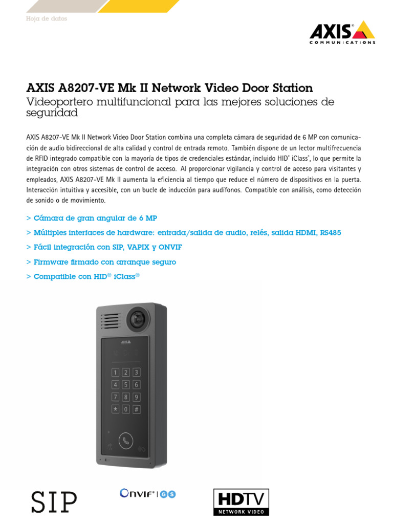 AXIS A8207-VE MK II Network Video Door Station Datasheet | PDF
