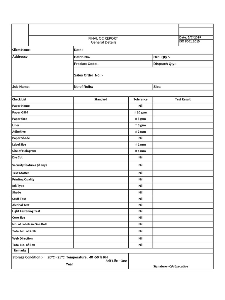 Final QC Report (COA Format) - Draft | PDF