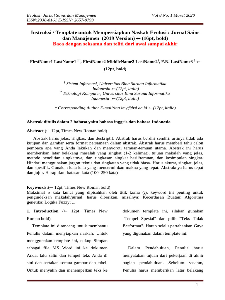 Template Jurnal BSI - Indonesia | PDF