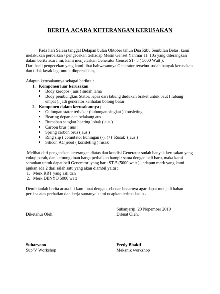 Berita Acara Kerusakan | PDF