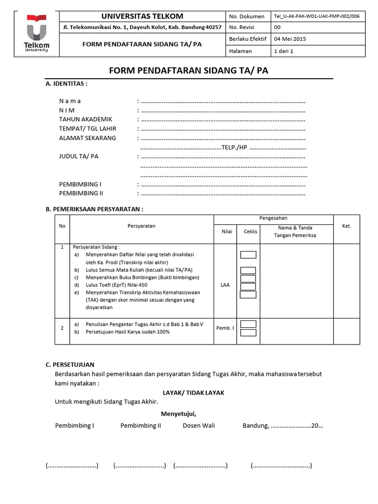 Formulir Pendaftaran Sidang | PDF