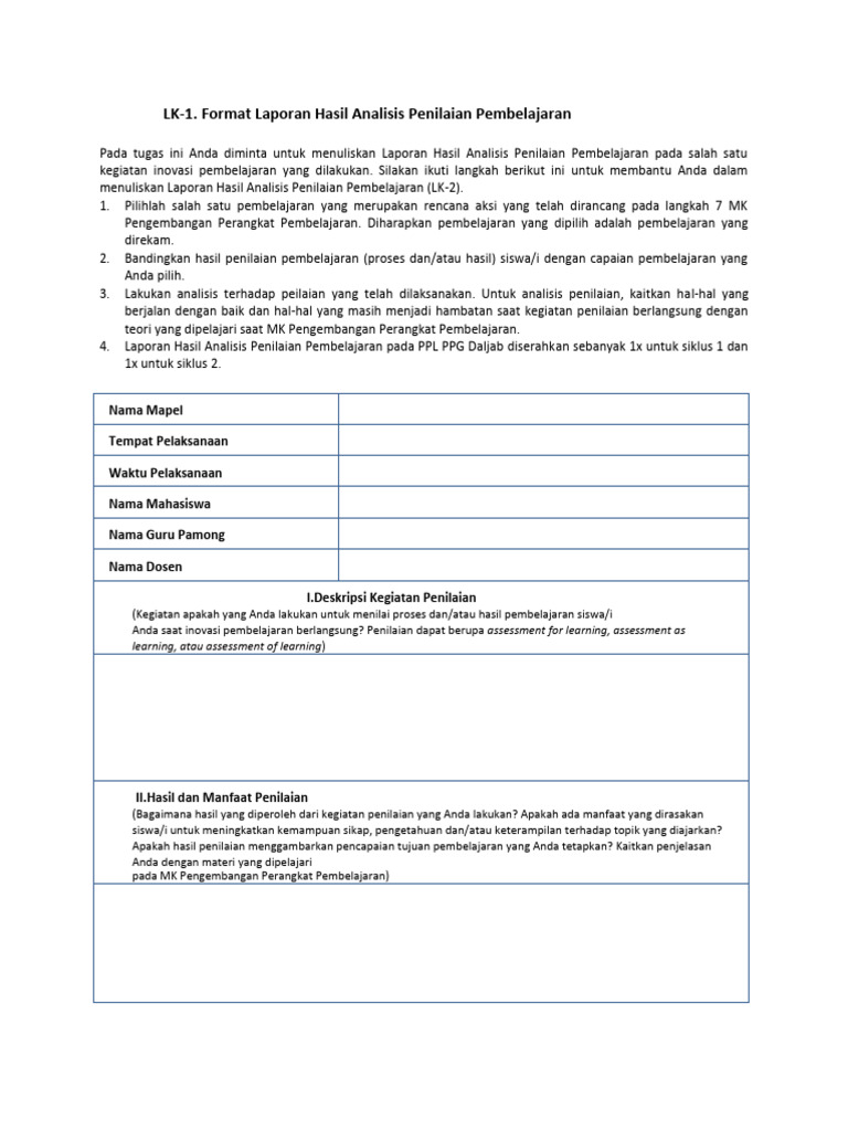 LK-1 Asesmen Penilaian Hasil Belajar Vitalis Sait | PDF