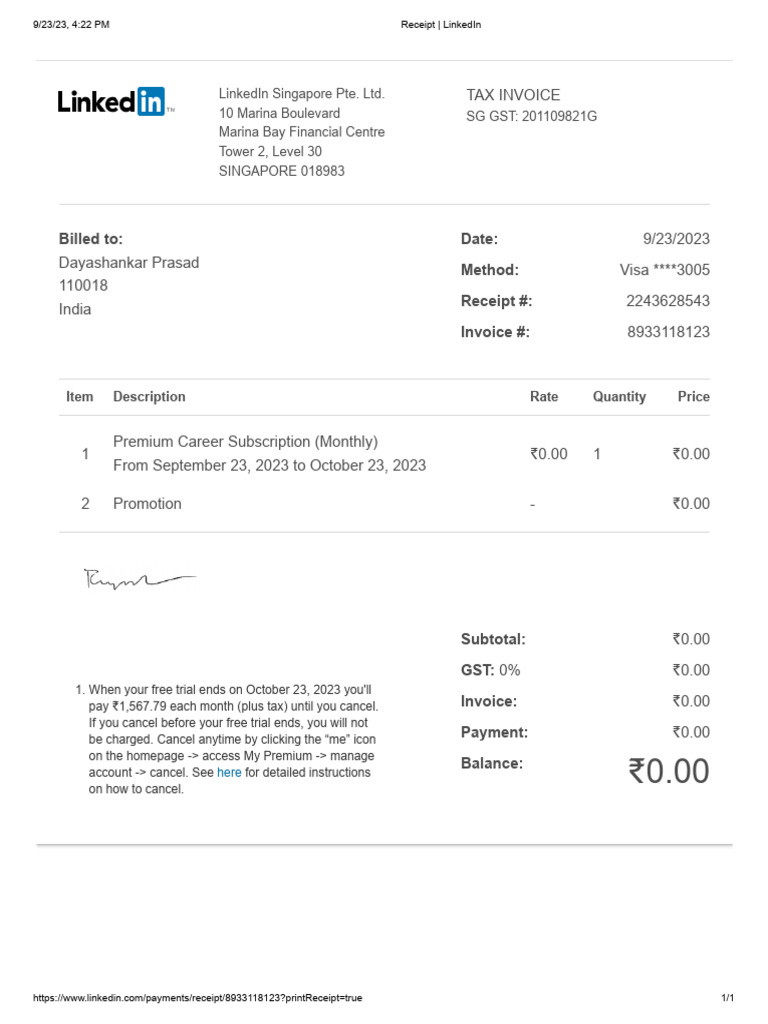 Receipt _ LinkedIn | PDF