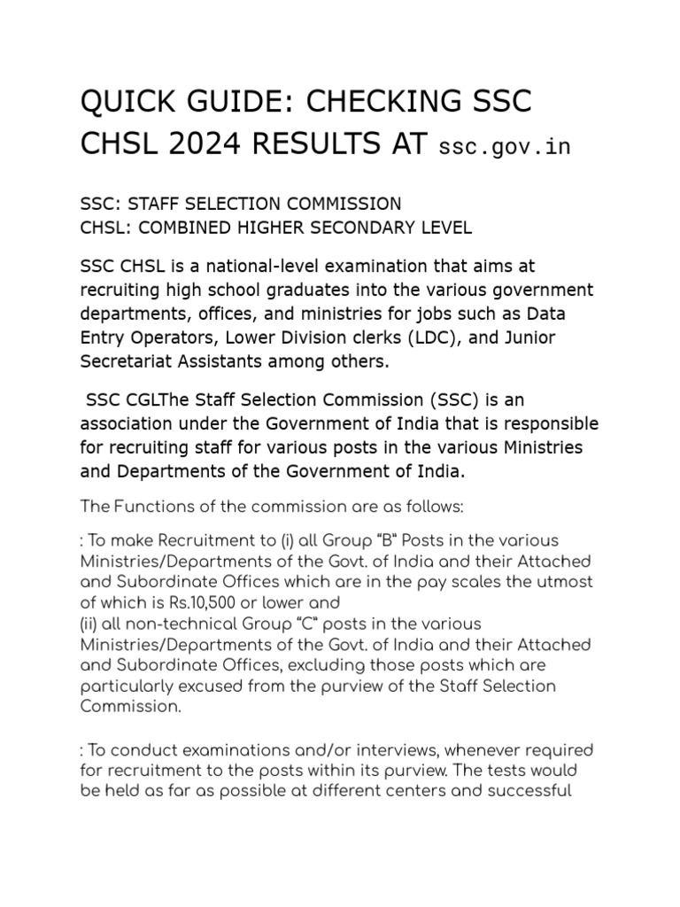 QUICK GUIDE - CHECKING SSC CHSL 2024 RESULTS AT SSC | PDF