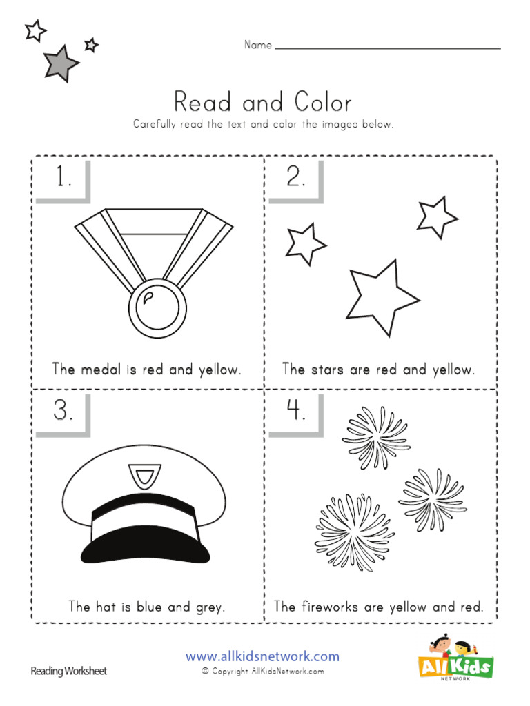 Memorial Day Read Color Worksheet | PDF