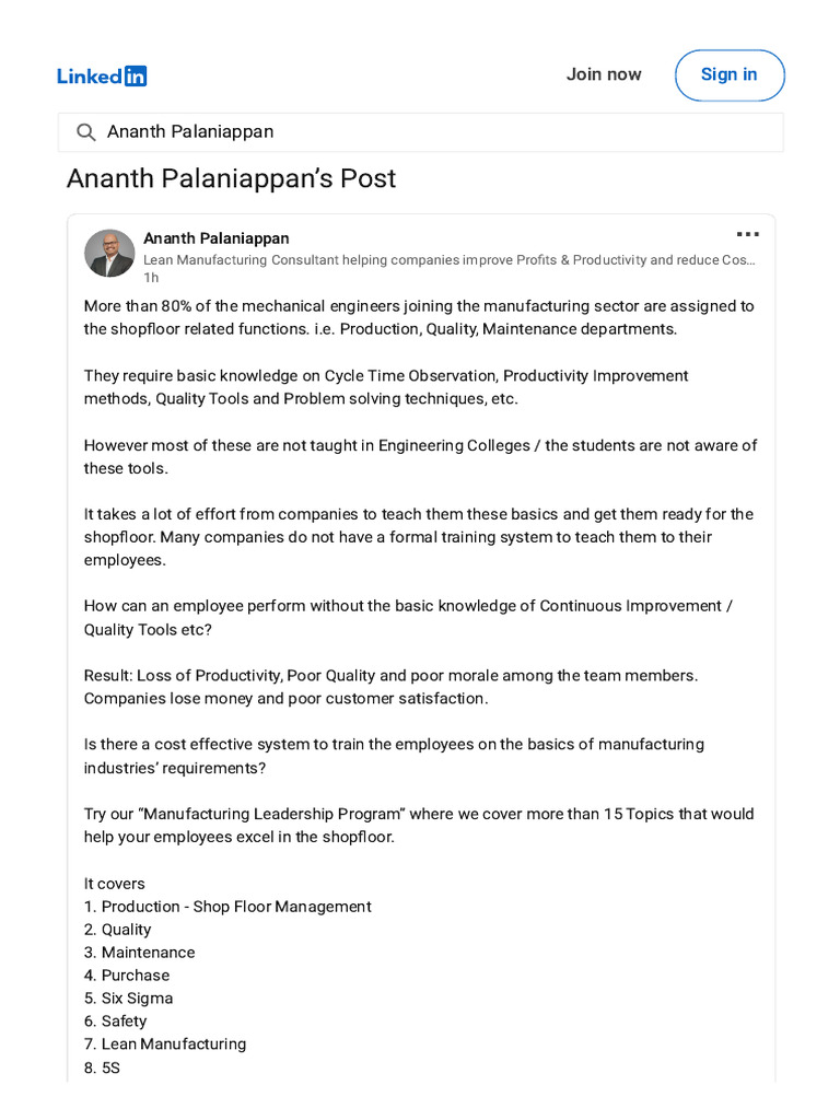 Ananth Palaniappan On LinkedIn #Leanmanufacturing | PDF