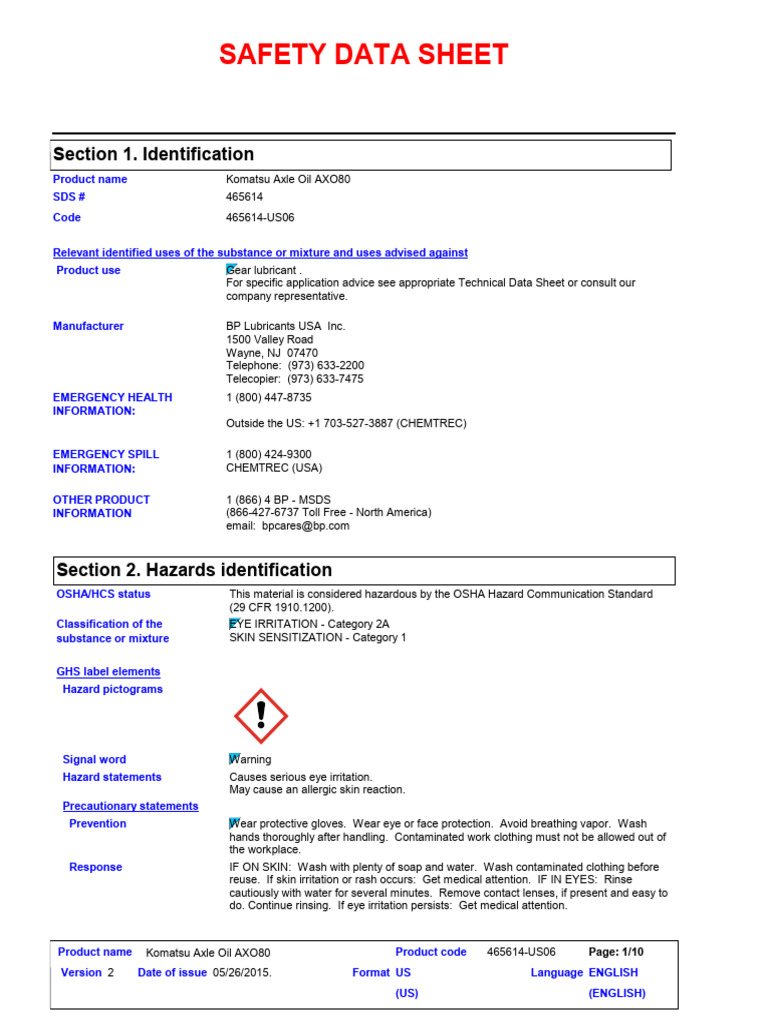 Komatsu AXO80 Axle Oil - F B | PDF