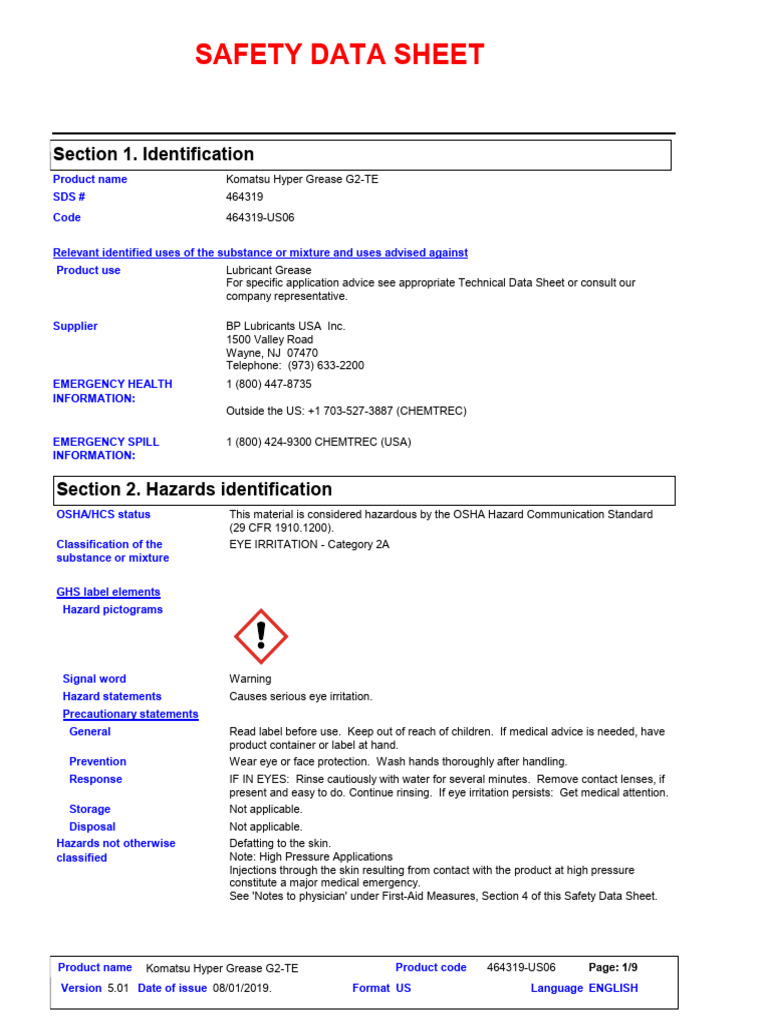 Safety Data Sheet: Section 1. Identification | PDF