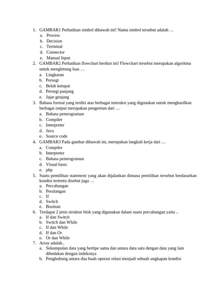 SOAL DASAR PROGRAM KEAHLIAN (C2) KOMPUTER & INFORMATIKA Edit | PDF
