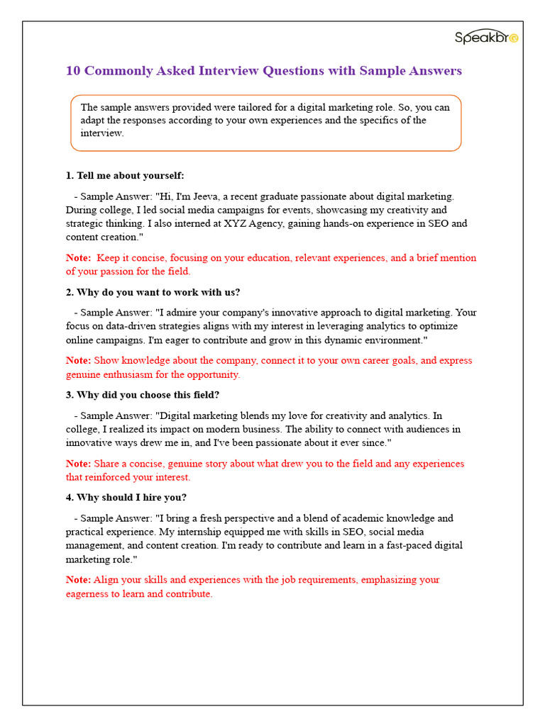 Interview Questions & Answers Guide | PDF | Digital Marketing | Leadership
