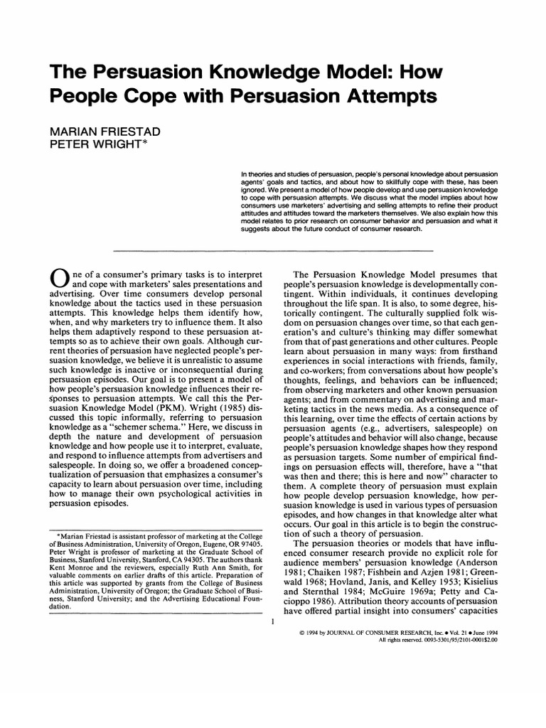 Understanding the Persuasion Knowledge Model | PDF | Persuasion ...