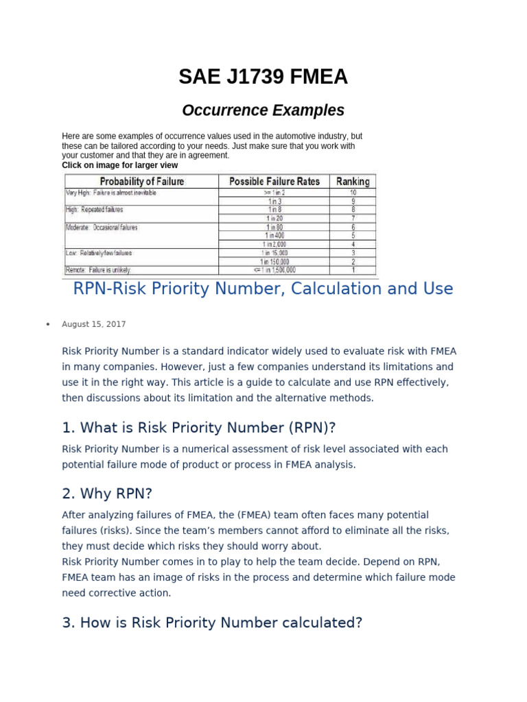 Sae J1739 Fmea | PDF