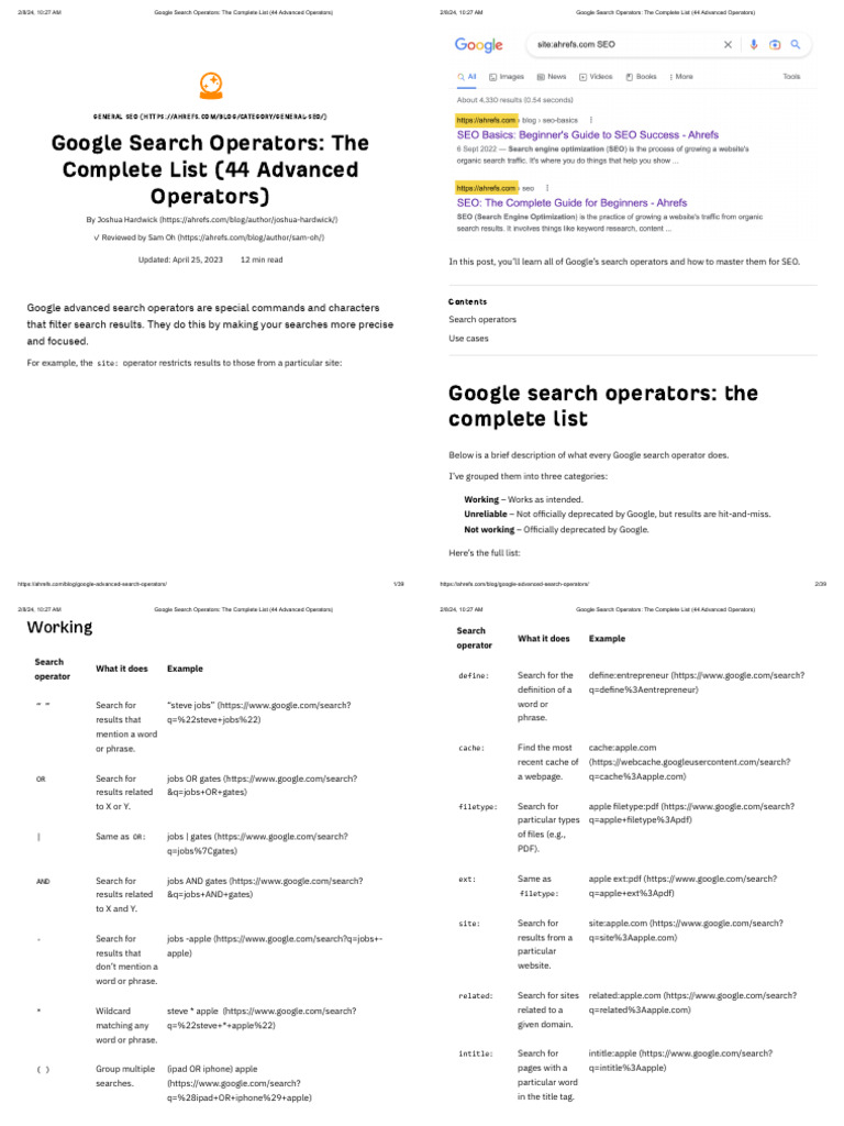 Google Search Operators - The Complete List (44 Advanced Operators) | PDF