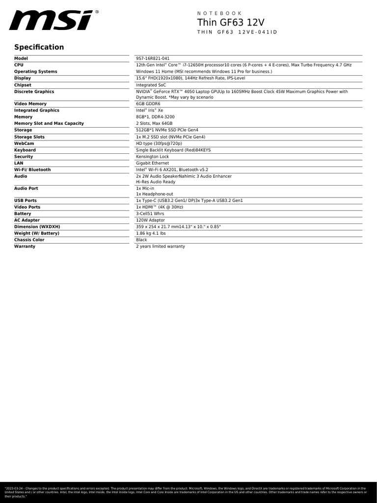 Thin GF63 12VE-041ID | PDF