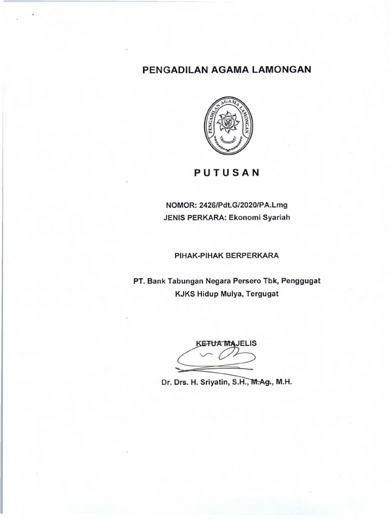 Pengadilan Agama Lamongan: NOMOR: 2426/Pdt.G/2020/PA - LMG JENIS ...