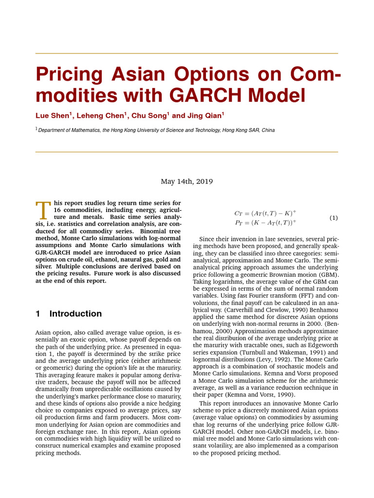 Pricing Asian Options on Commodities | PDF