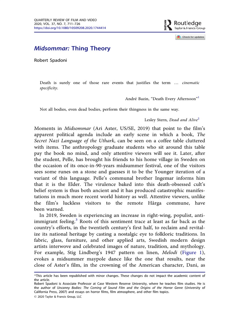 Midsommar Thing Theory, by Robert Spadoni | PDF