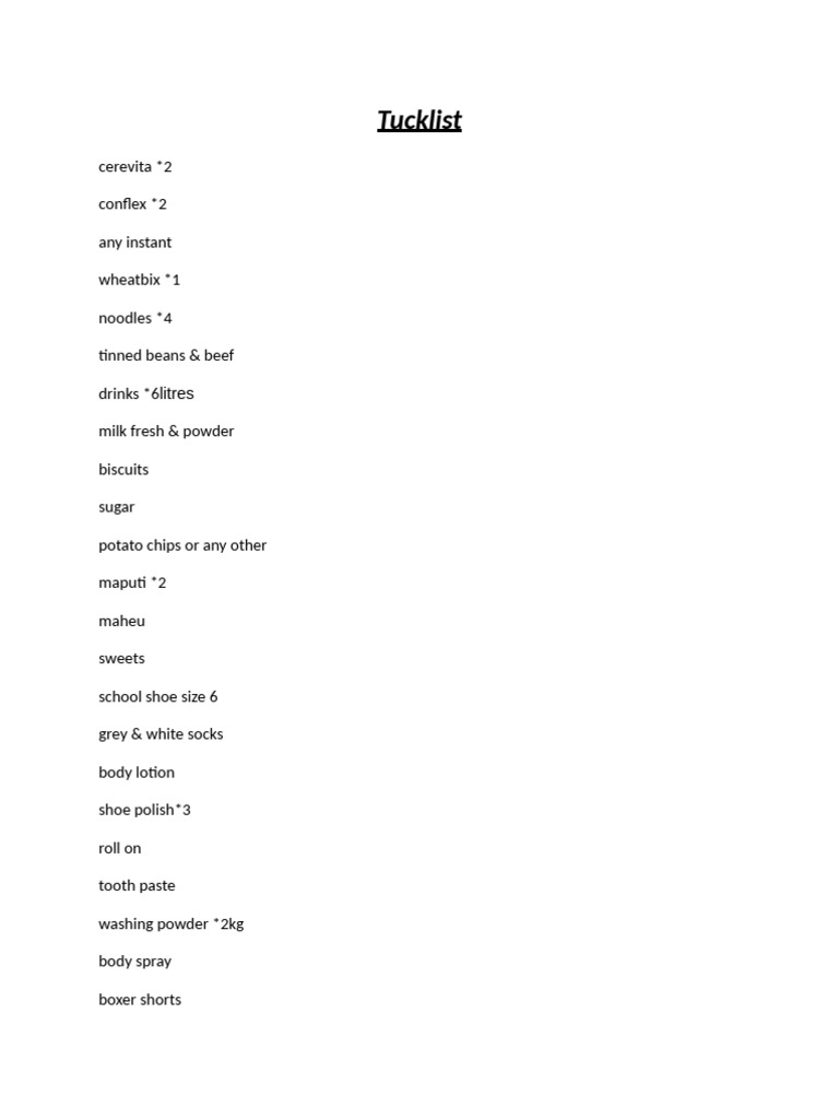 Tuck List | PDF