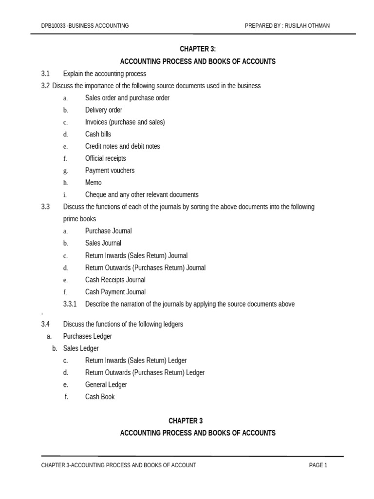 Chapter 3 - Acccounting Process and Book of Account | PDF