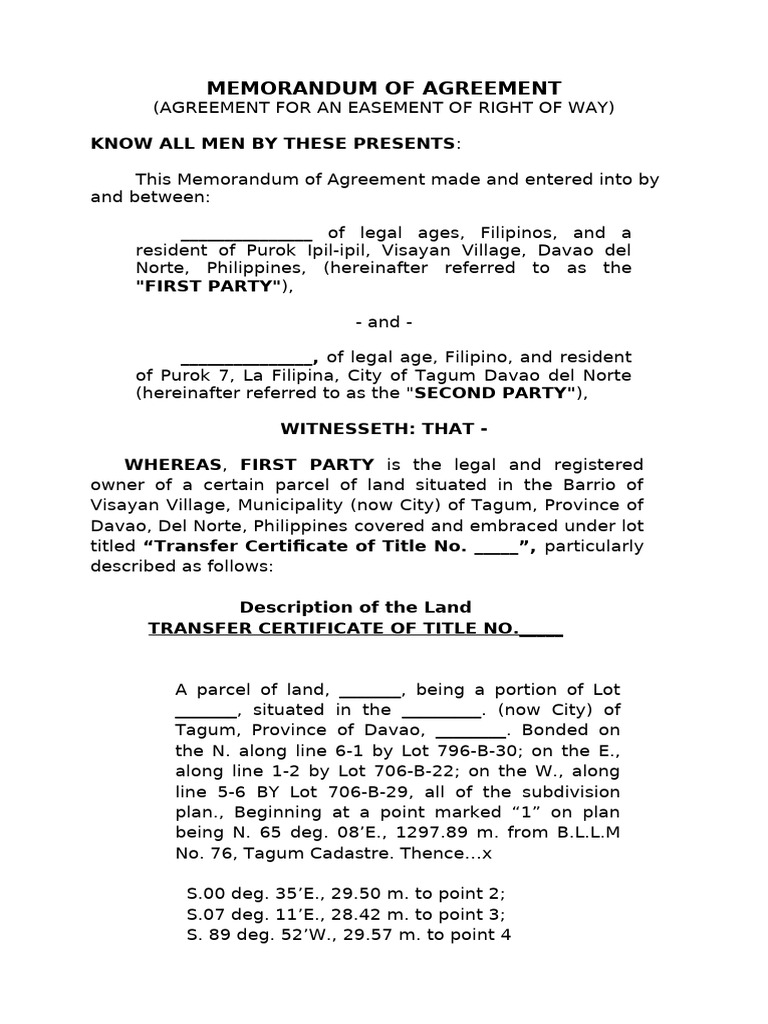 SAMPLE MEMORANDUM Agreement-for-Easement-of-Right-of-Way | PDF