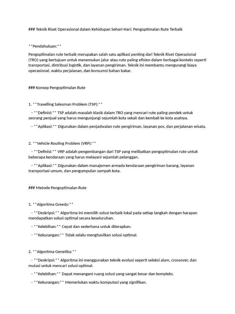 Optimasi Rute Harian dengan TRO | PDF | Teknologi & Rekayasa