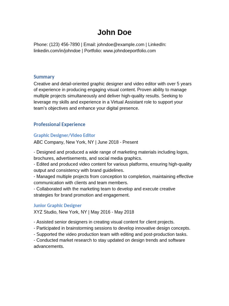 Resume Template John Doe | PDF | Career & Growth | Business