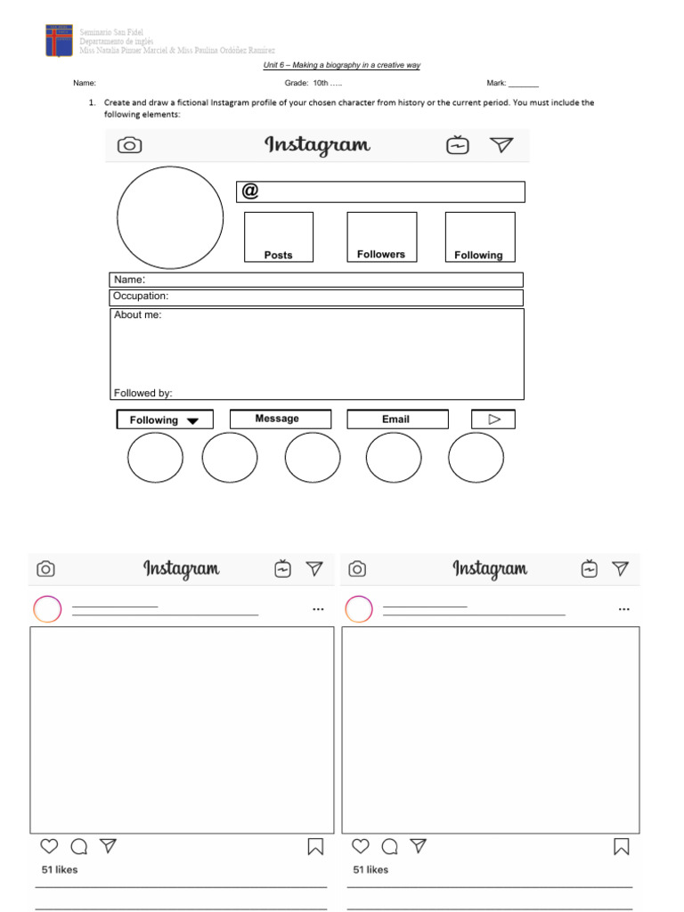 Instagram Worksheet 2 Medio 2 Hojas | PDF