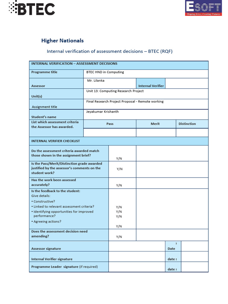 Higher Nationals: Internal Verification of Assessment Decisions - BTEC ...