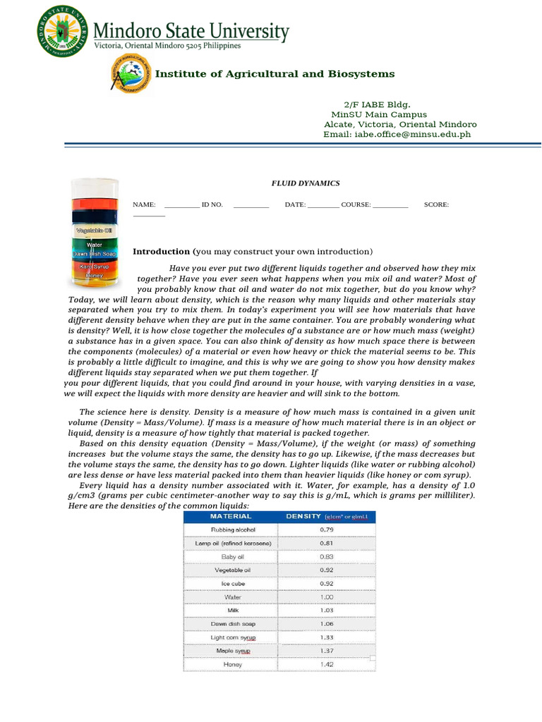 Fluids Experiment in Density | PDF