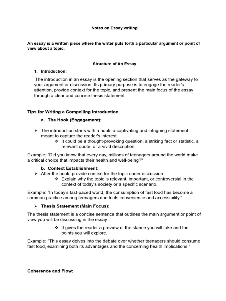 Notes On Essay Writing | PDF