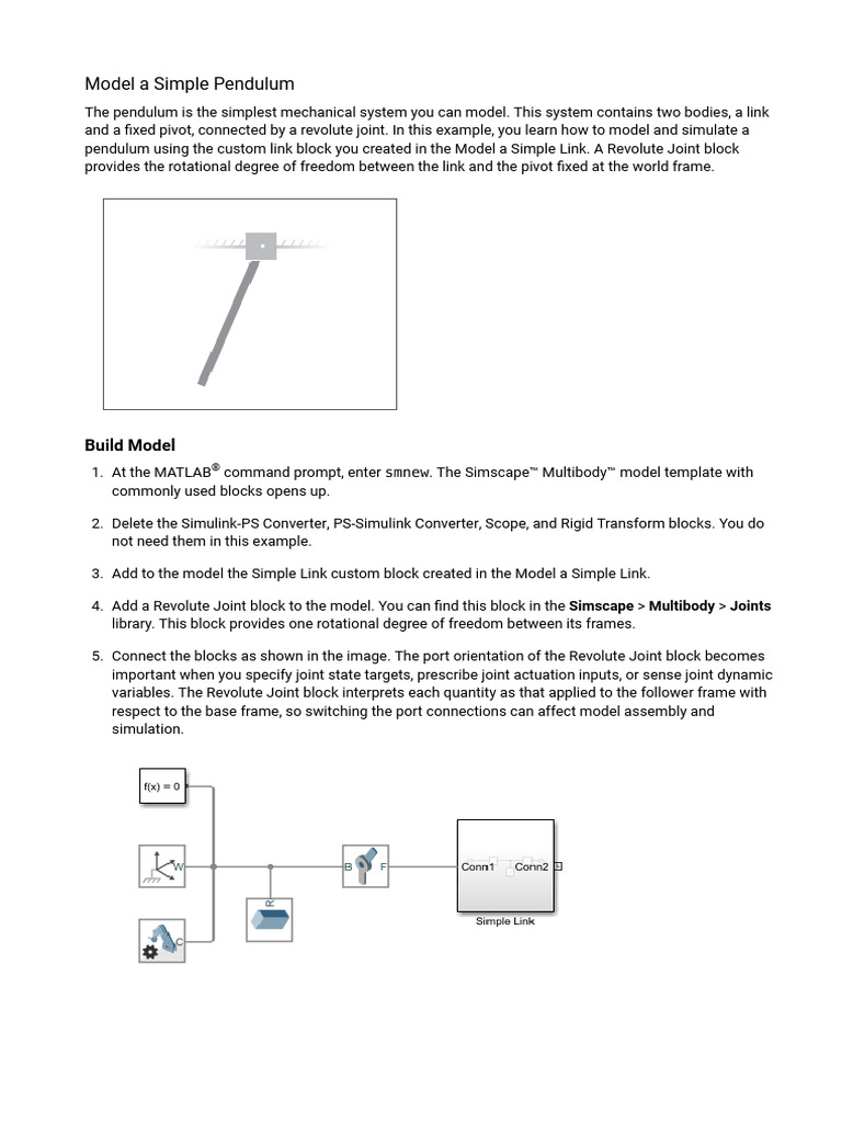 Model A Simple Pendulum - MATLAB & Simulink | PDF