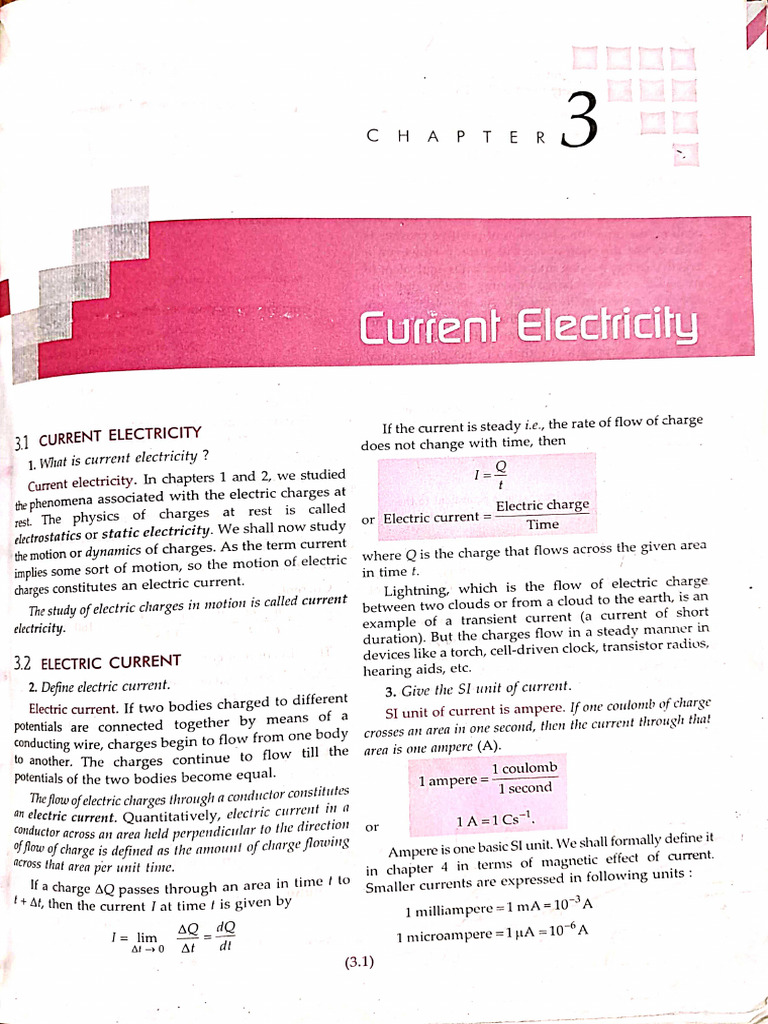 CH - 3 Current Electricity (Part-1) | PDF