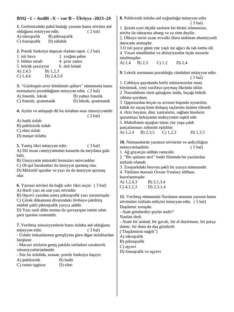 M MBSQ 10cu Sinif B Var | PDF