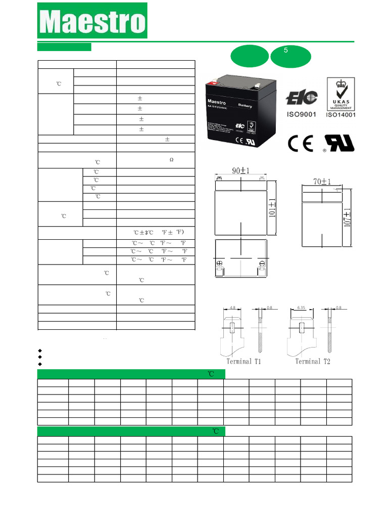 KA12-5 (12V5Ah) : Specifications | PDF