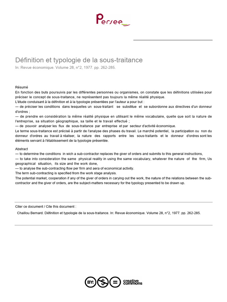 Définition Et Typologie de La Sous-Traitance | PDF