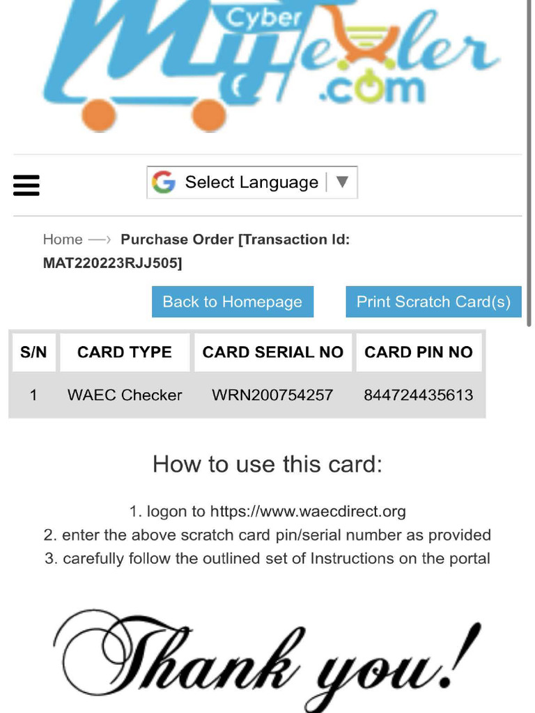 Waec Scratch Card | PDF