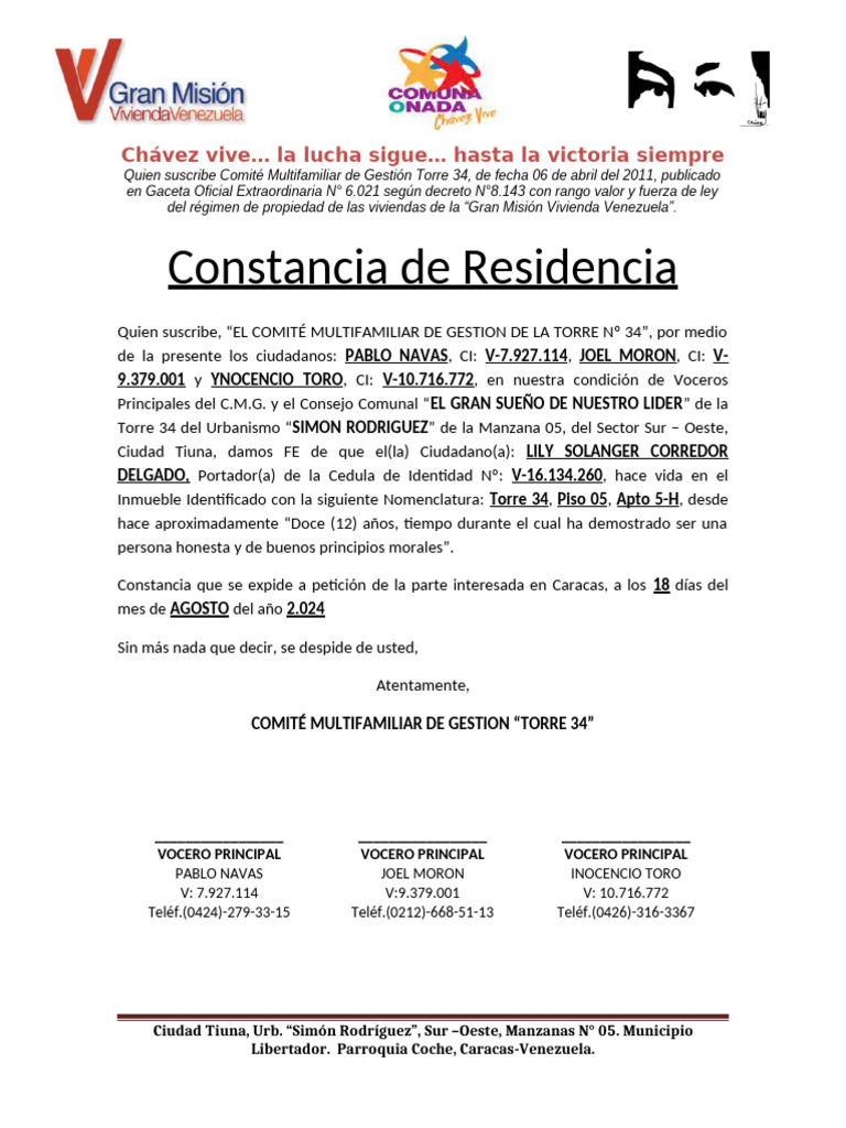 Constancia de Residencia | PDF