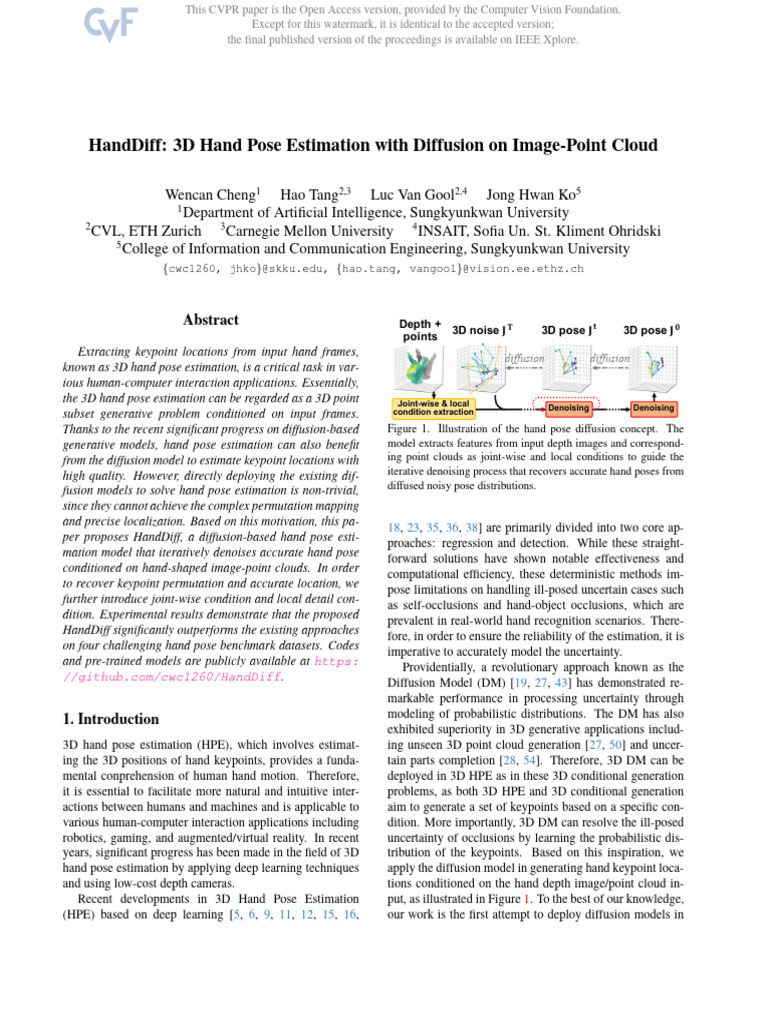 Cheng HandDiff 3D Hand Pose Estimation With Diffusion On Image-Point Cloud CVPR 2024 Paper | PDF