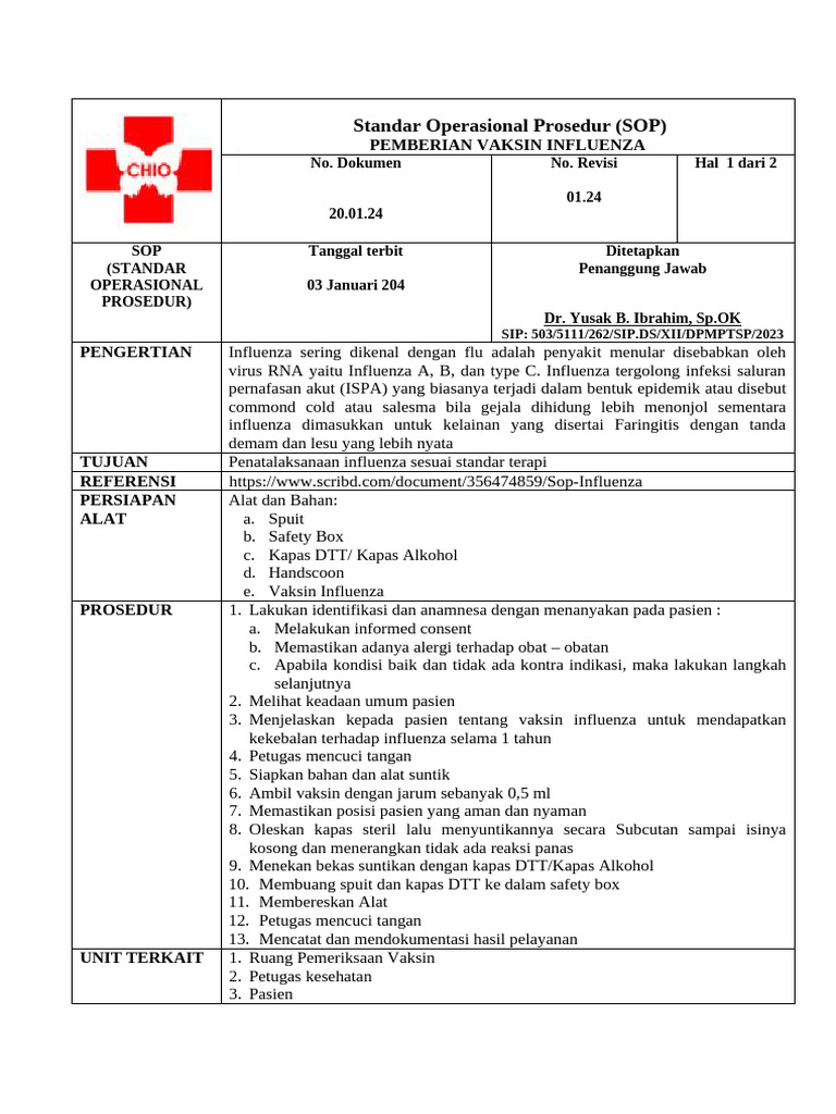 32 Sop Pemberian Vaksin Influenza | PDF