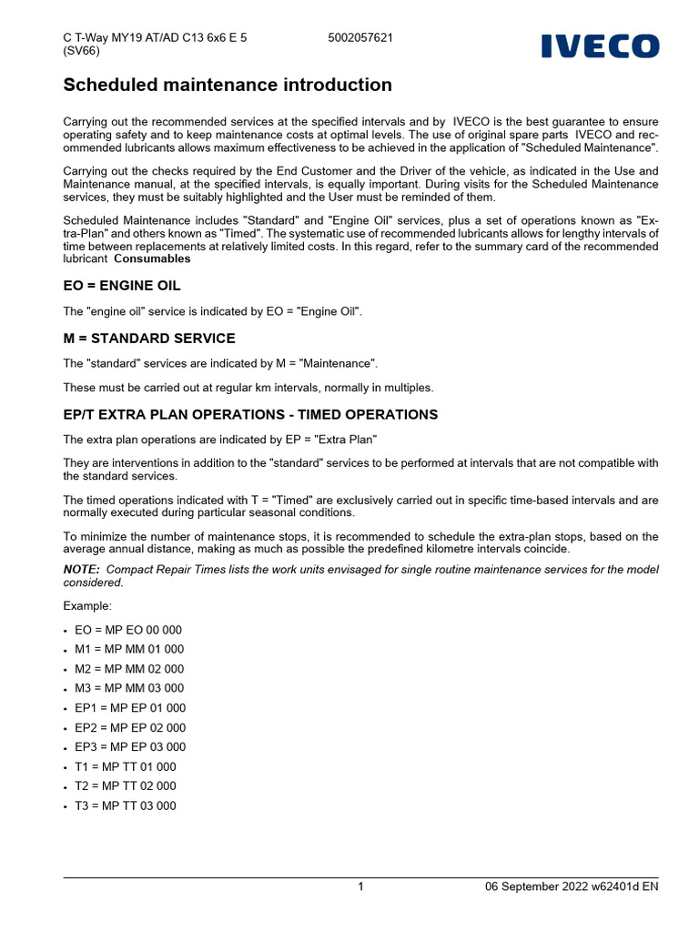 Schedule Maintenance & Capacities Iveco T-Way 6X6 | PDF