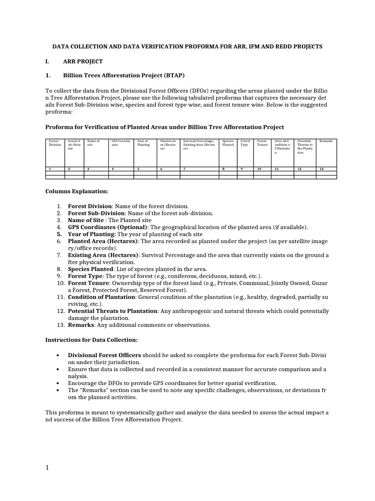 AKG-Proforma For Data Collection From Forest Department REV | PDF ...