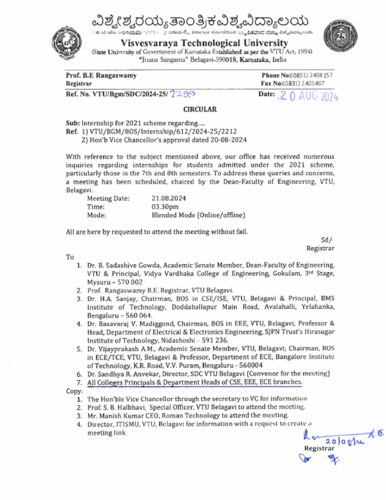 Circular (2299) - Meeting For Internship 2021 Scheme | PDF