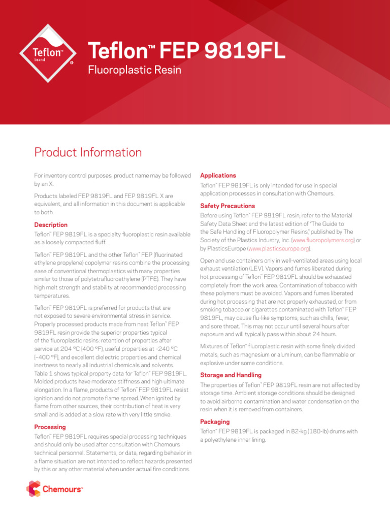 Teflon Fep 9819fl Product Info | PDF