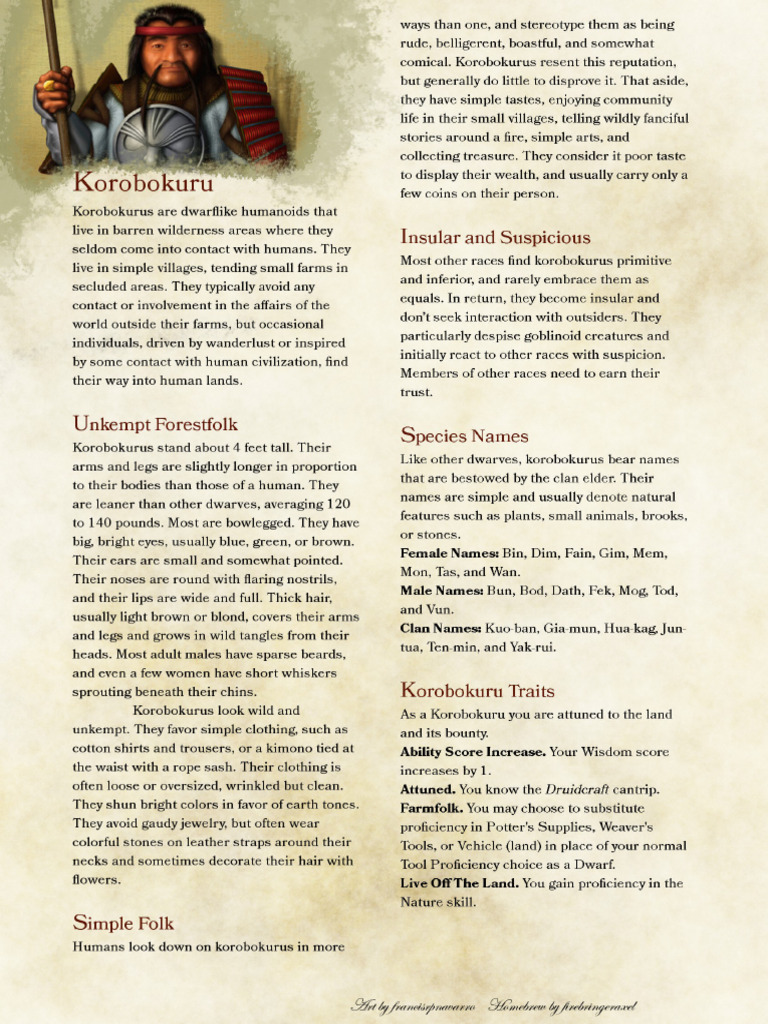 Korobokuru (Dwarf Subrace) | PDF